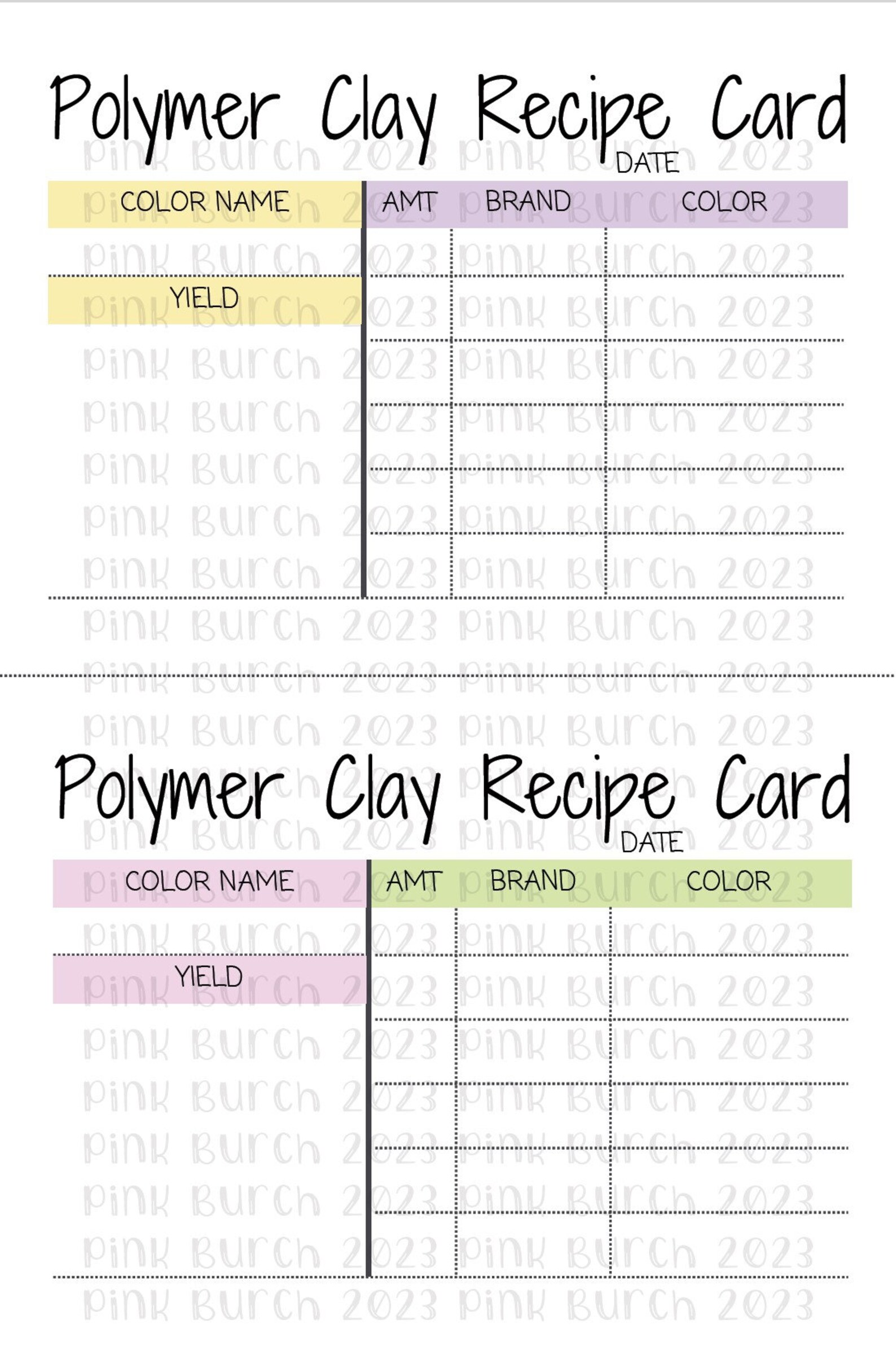 Polymer Clay Color Mixing Recipe Card Template (digital Download) - Etsy