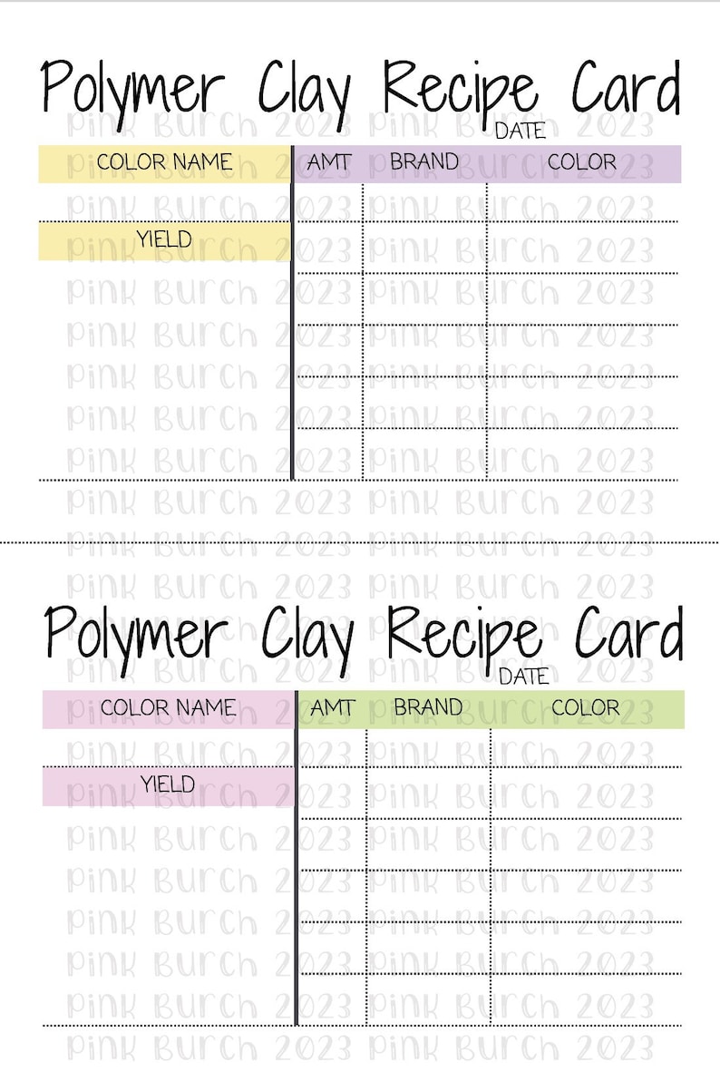 Polymer Clay Color Mixing Recipe Card Template (digital Download) - Etsy
