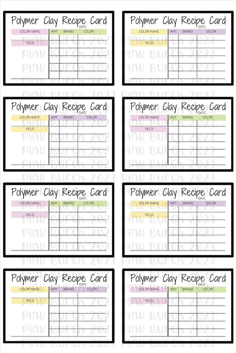 Polymer Clay Color Mixing Recipe Card Template (digital Download) - Etsy