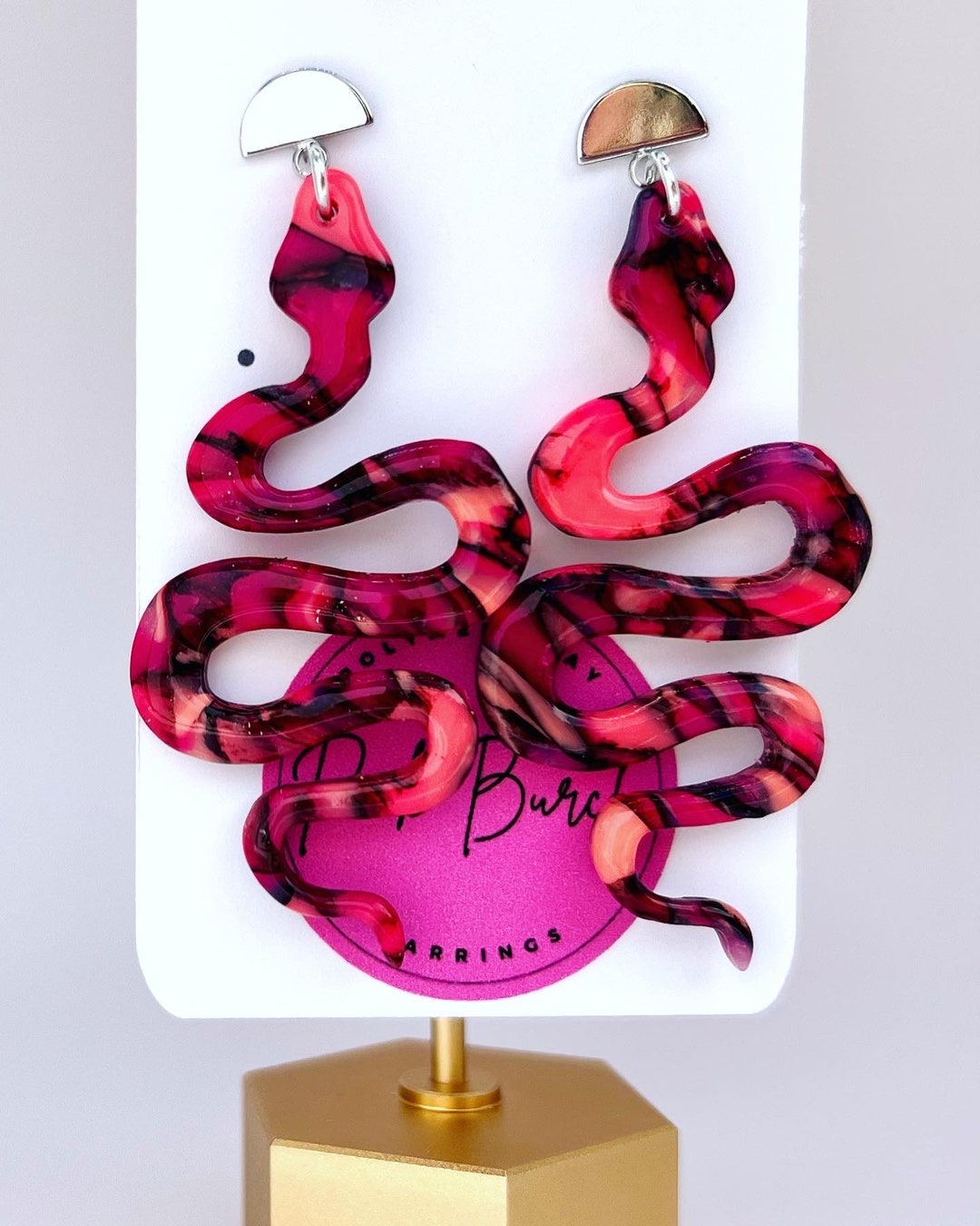Pink and Black Marbled Snake Handmade Polymer Clay Dangle - Etsy