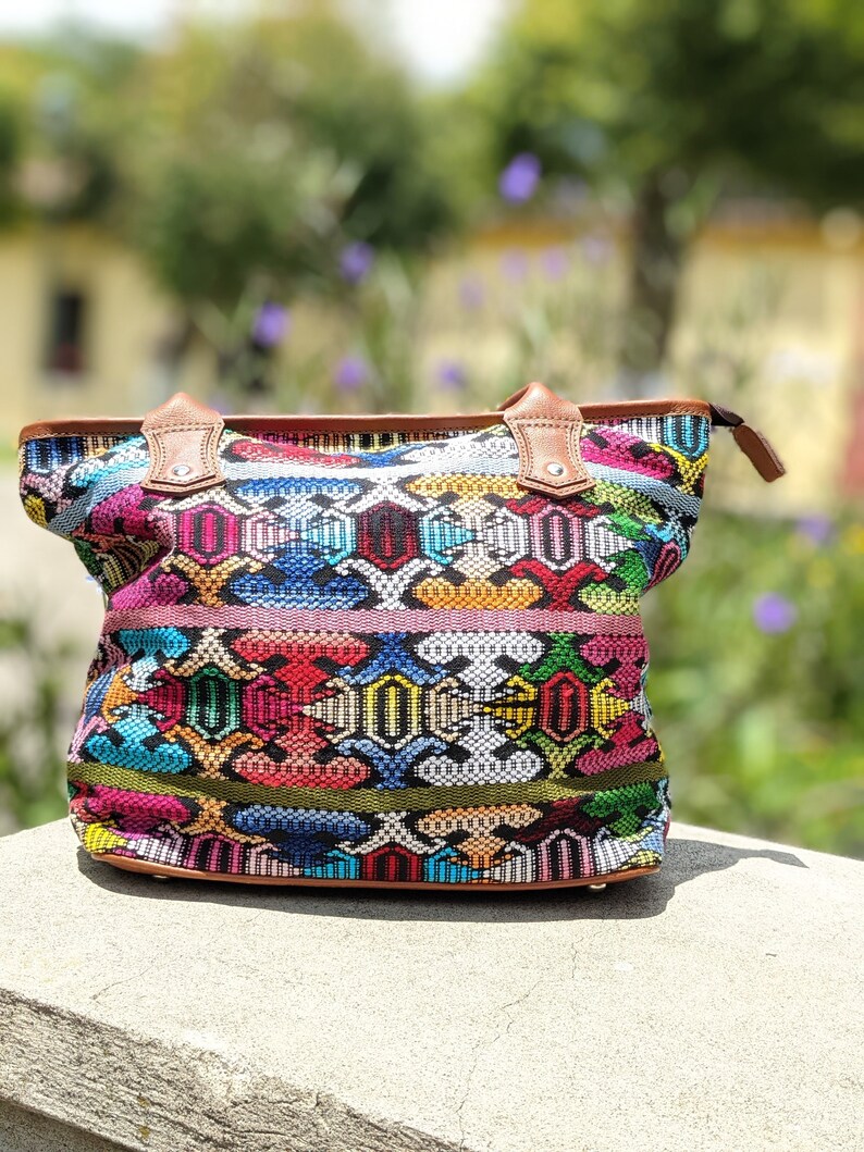 Artisan Guatemalan Shoulder Bag Leather and Corte Fabric - Etsy