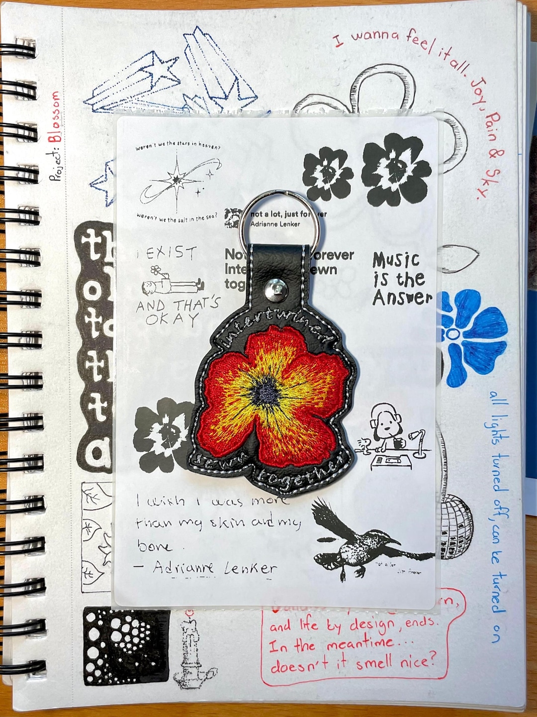 Intertwined, Sewn Together Embroidered Key Tag (adrianne Lenker) - Etsy