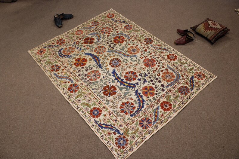 Suzani Bed Cover, Handmade Suzani Bedspread, Silk Suzani Blanket ...