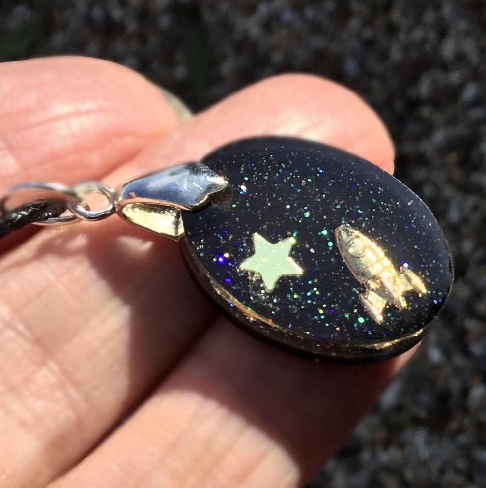 Space Pendant Necklace Night Sky Stars and Rocket Gift for - Etsy UK