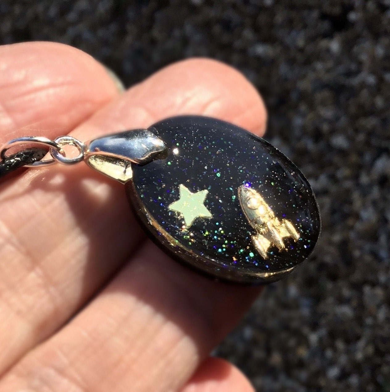 Space Pendant Necklace Night Sky Stars and Rocket Gift for - Etsy UK