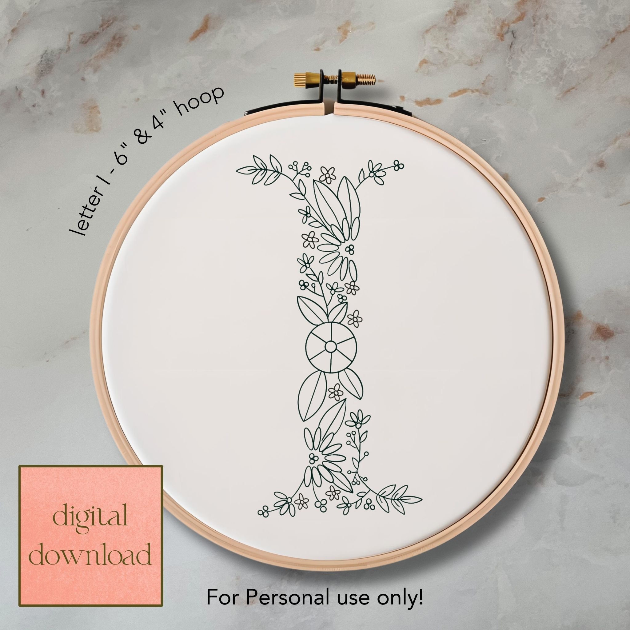 Floral Letter I Hand Embroidery Pattern: Whimsical Design (digital ...