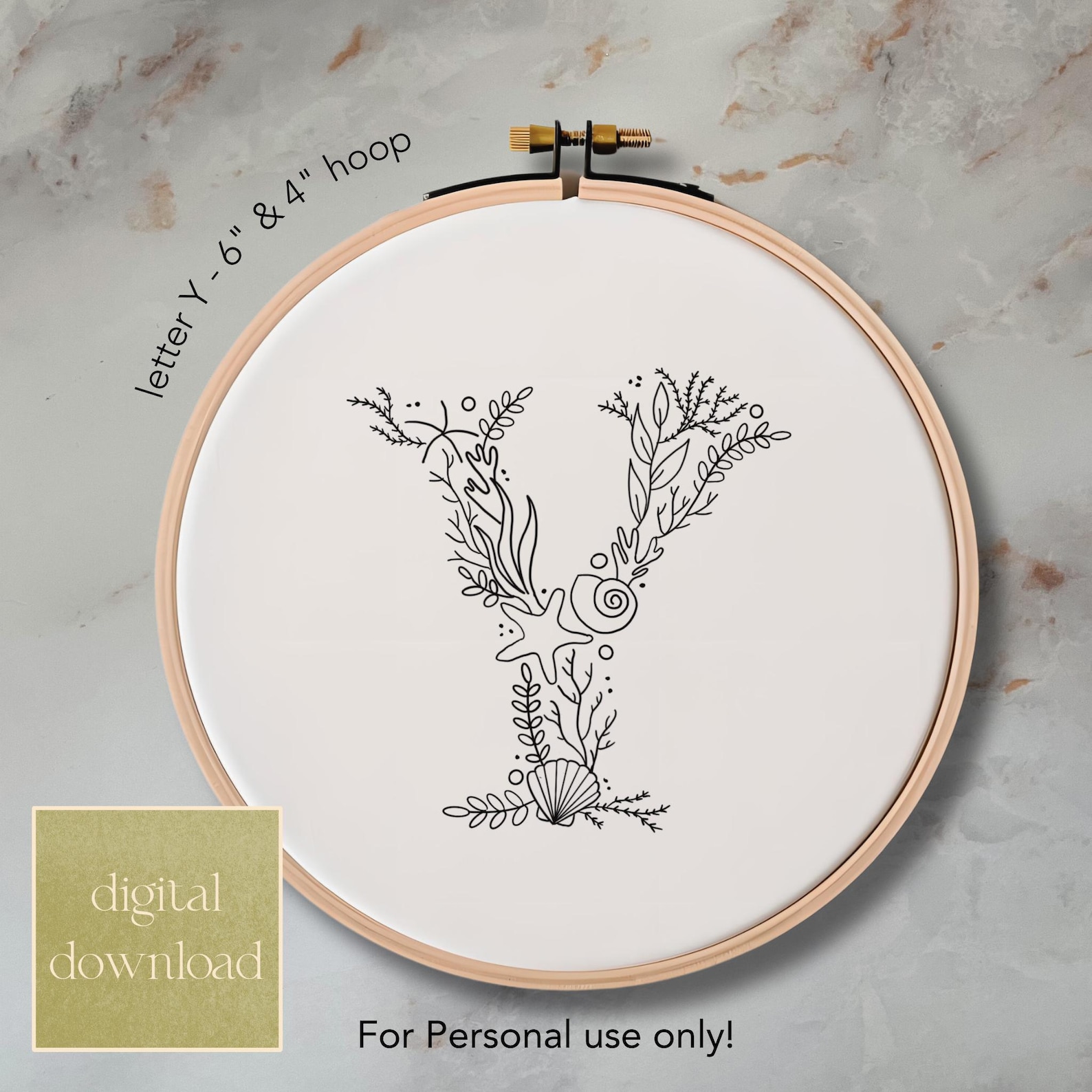 Mermaid Letter Y Hand Embroidery Pattern: Sea Theme (digital Download ...