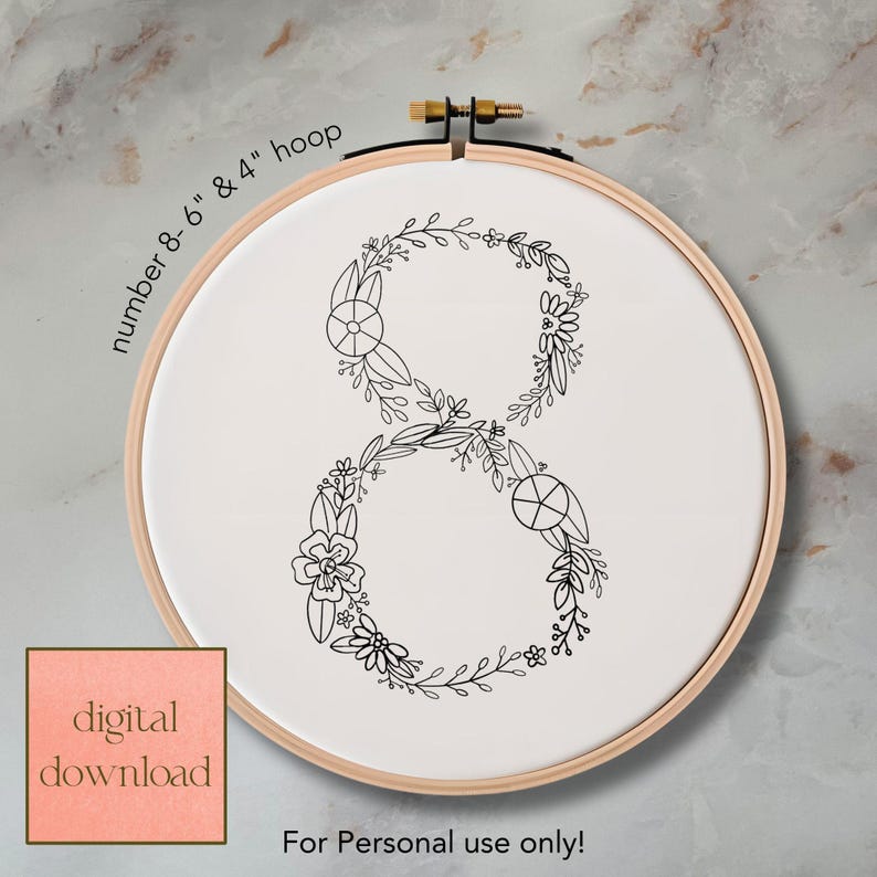 Floral Number 8 Hand Embroidery Pattern: Whimsical Design (digital ...