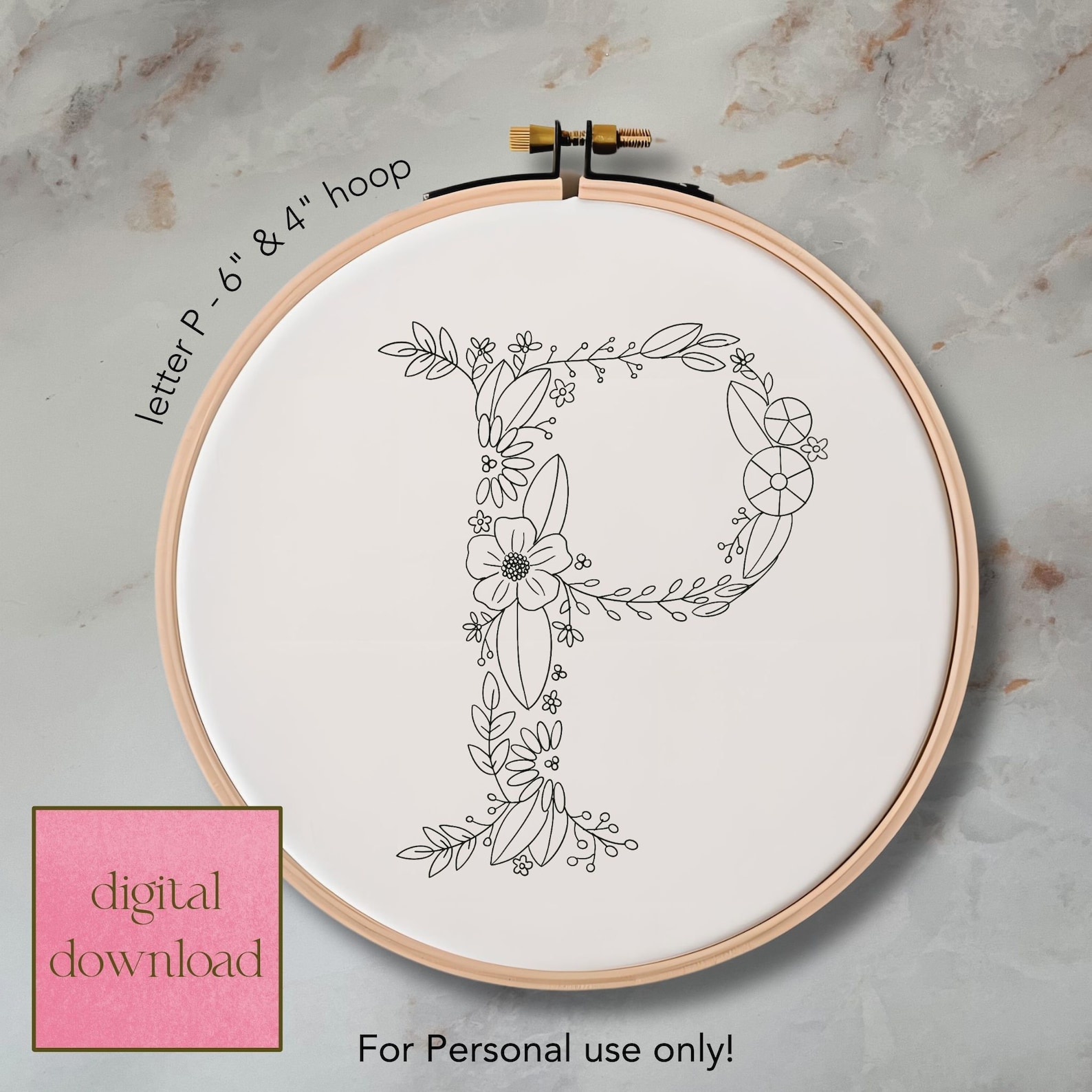 Floral Letter P Hand Embroidery Pattern for 6 and 4 Inch Hoop Whimsical ...