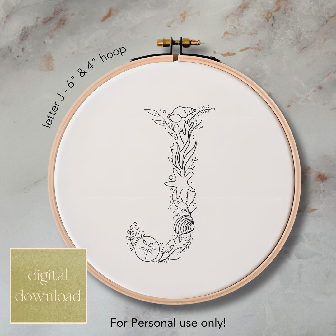 Mermaid Letter J Hand Embroidery Pattern: Sea Theme (digital Download ...