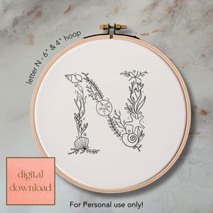 Mermaid Letter N Embroidery Pattern: Sea Theme (digital Download) - Etsy