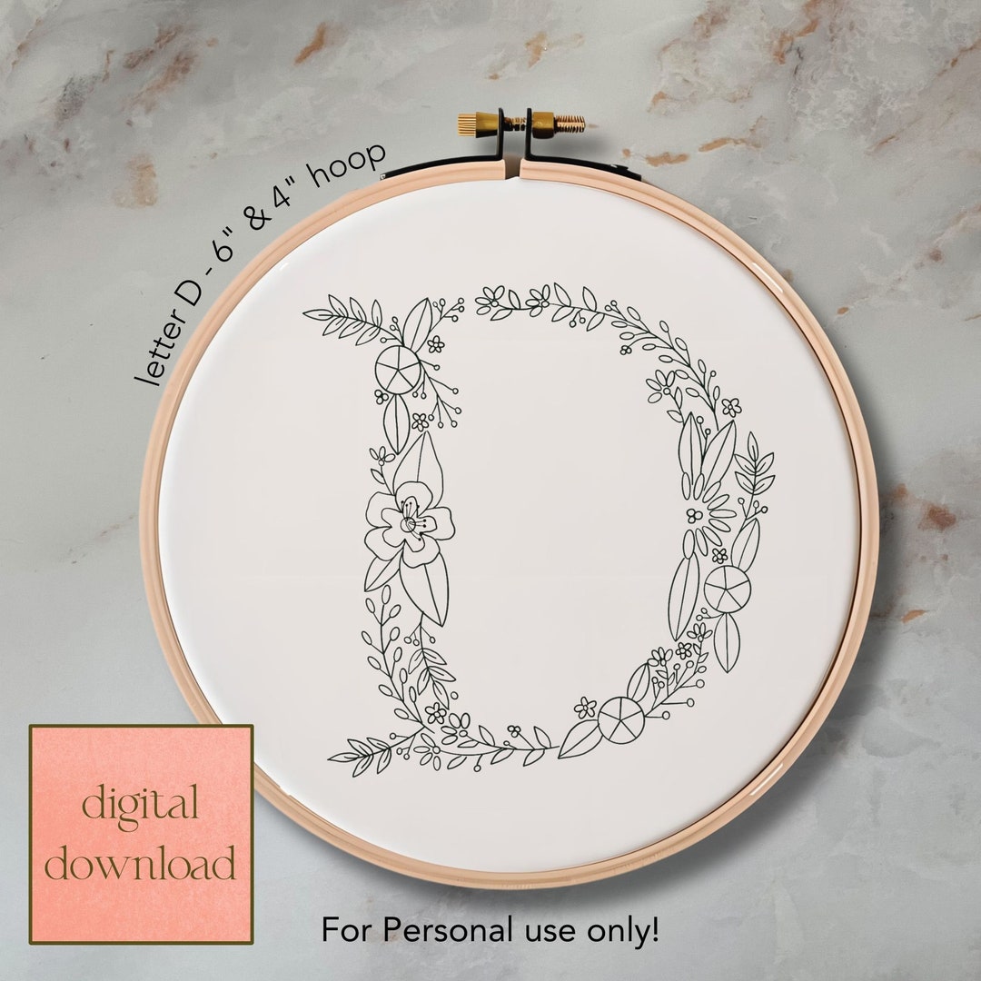 Floral Letter D Hand Embroidery Pattern for 6 and 4 Inch Hoop ...