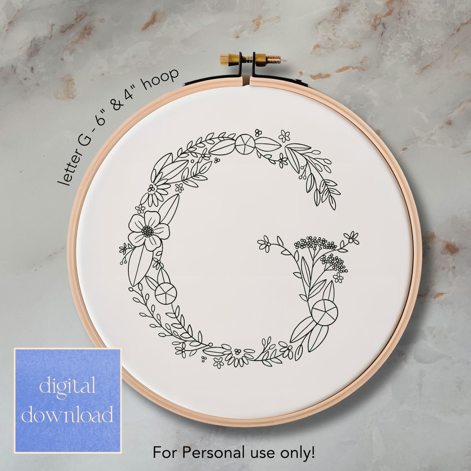 Floral Letter G Hand Embroidery Pattern for 6 and 4 Inch Hoop ...