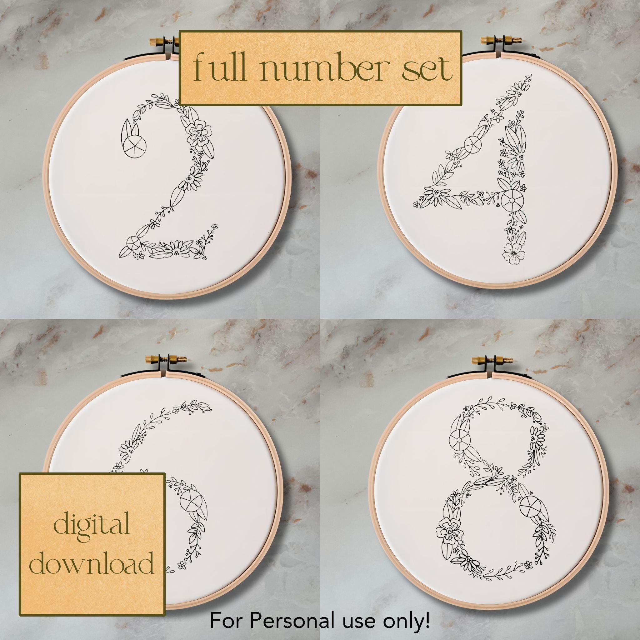 Floral Numbers Hand Embroidery Pattern: 4 & 6 Inch Hoop (digital ...