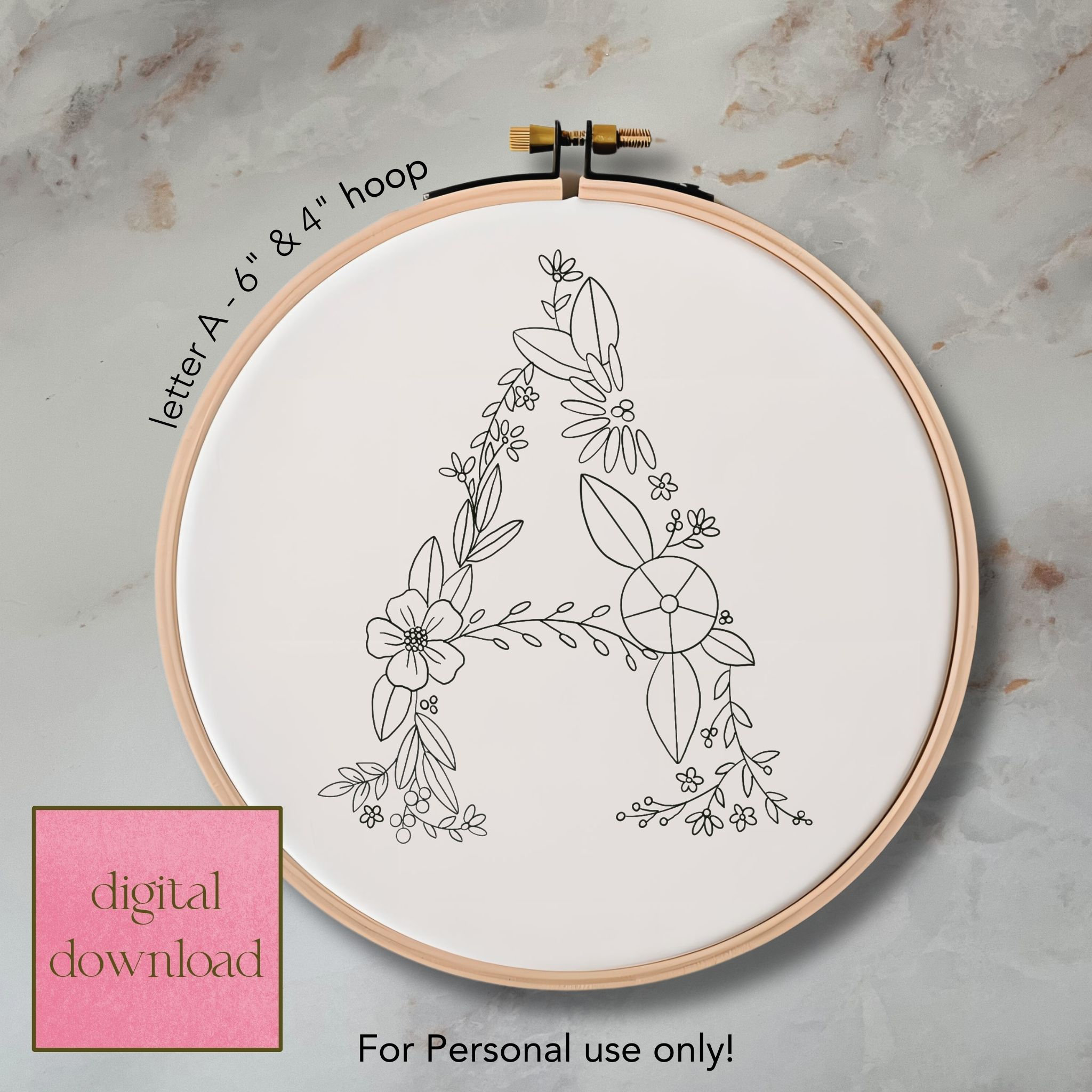Floral Letter A Hand Embroidery Pattern for 6 and 4 Inch Hoop ...