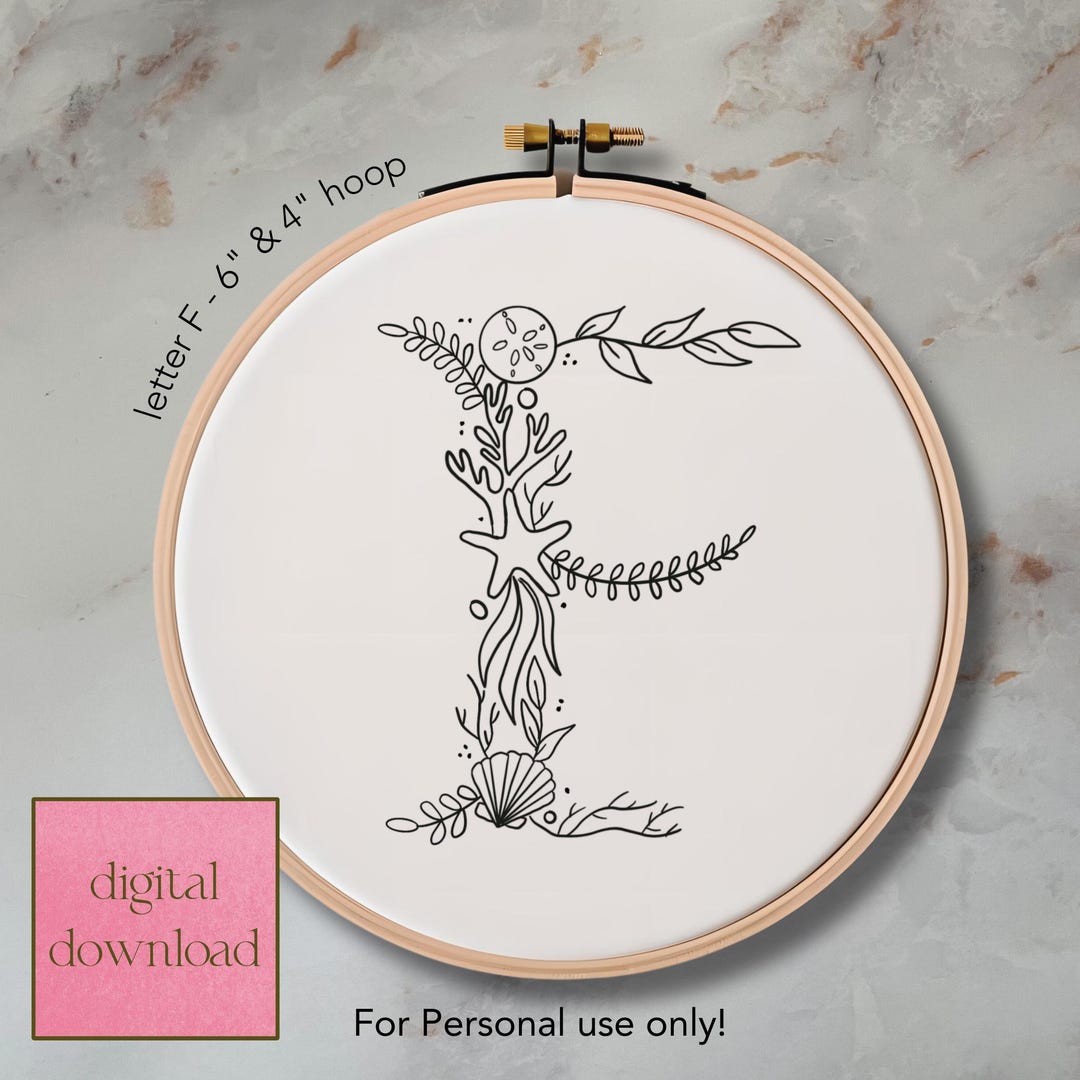Mermaid Letter F Hand Embroidery Pattern: Sea Theme (digital Download ...
