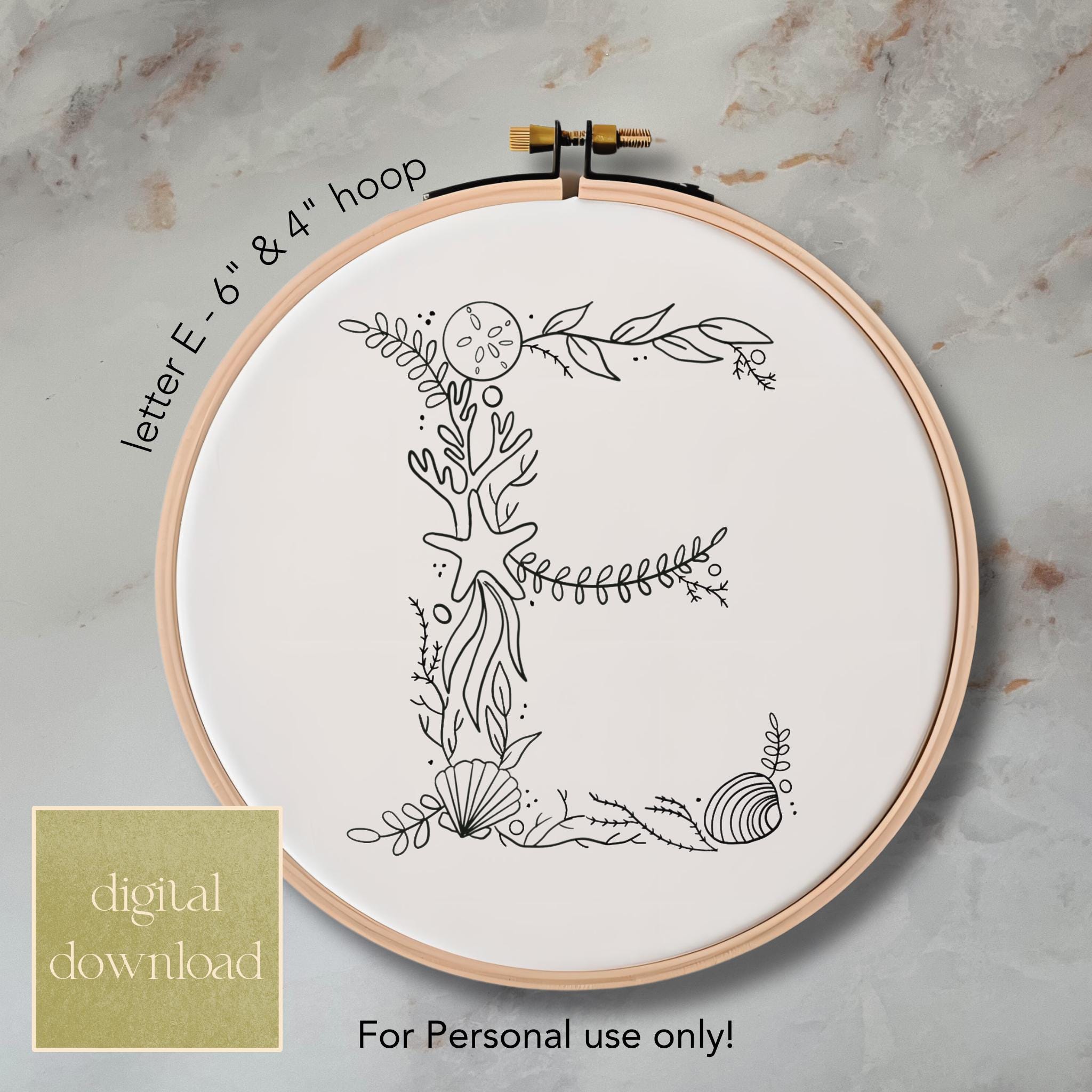Mermaid Letter E Hand Embroidery Pattern: Sea Theme (digital Download ...
