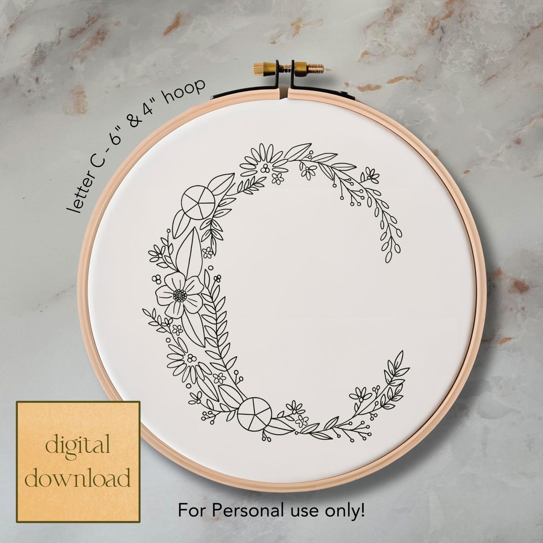Floral Letter C Hand Embroidery Pattern: Whimsical Design (digital ...