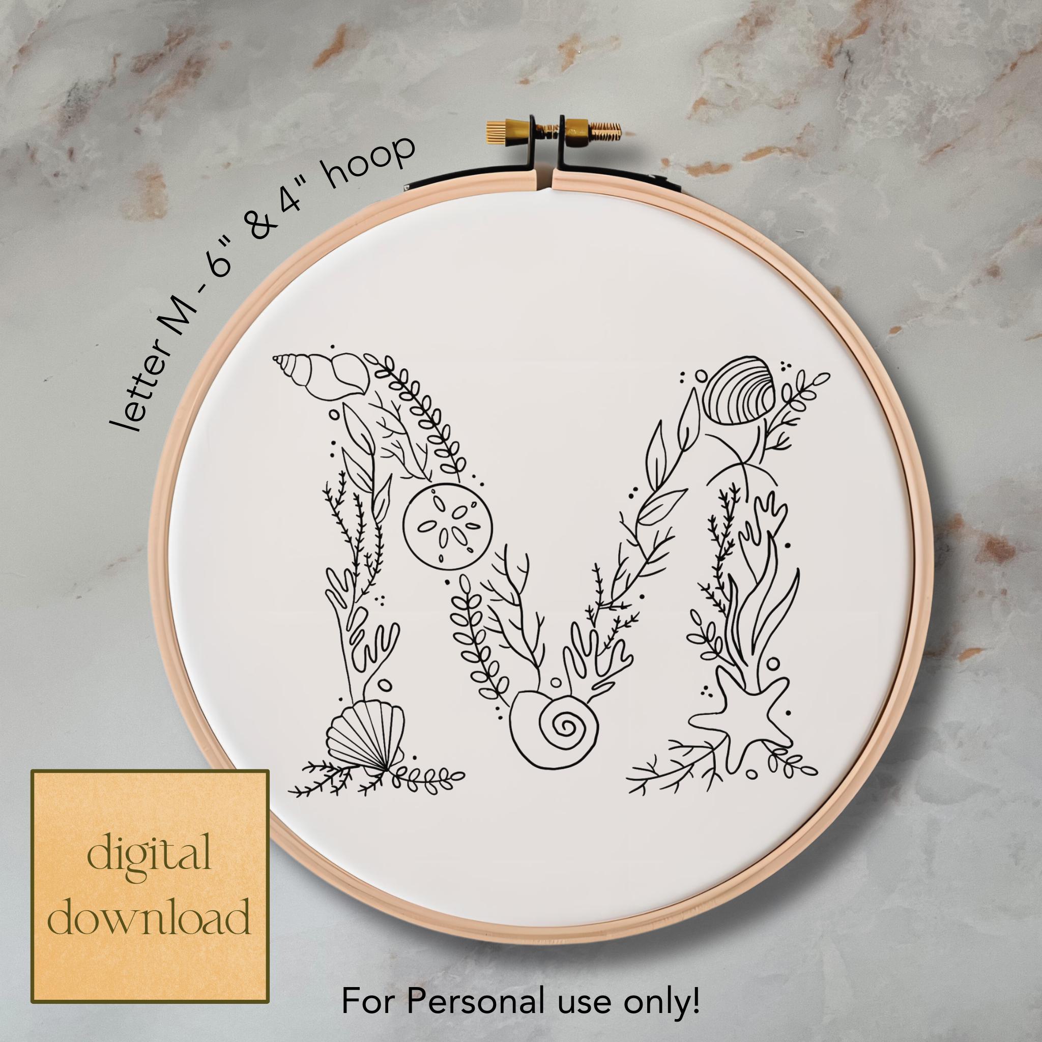 Mermaid Letter M Hand Embroidery Pattern for 6 and 4 Inch Hoop; Sea ...