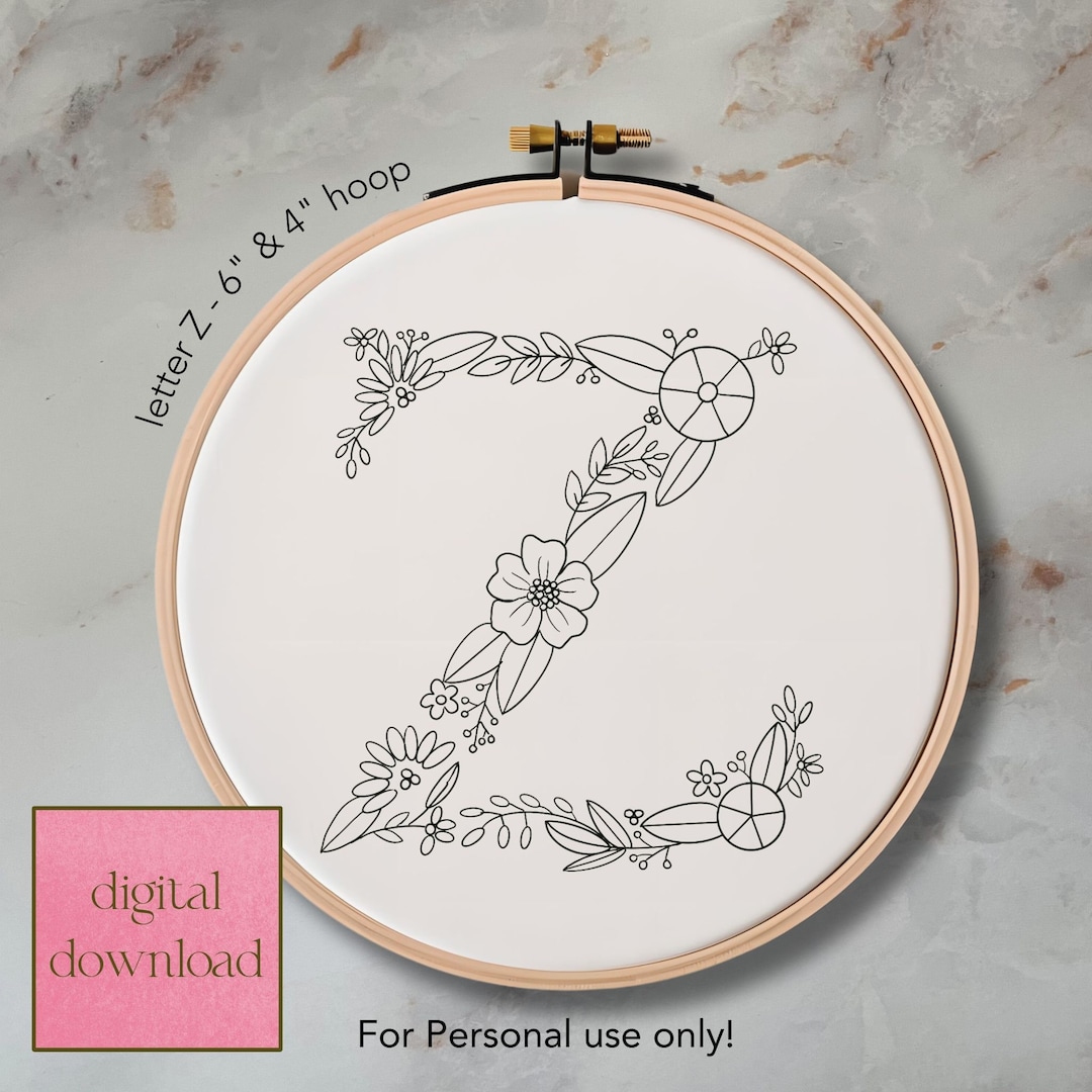 Floral Letter Z Hand Embroidery Pattern for 6 and 4 Inch Hoop ...