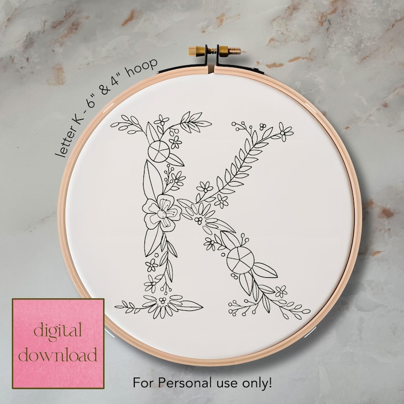 Floral Letter K Hand Embroidery Pattern: Whimsical Design (digital ...