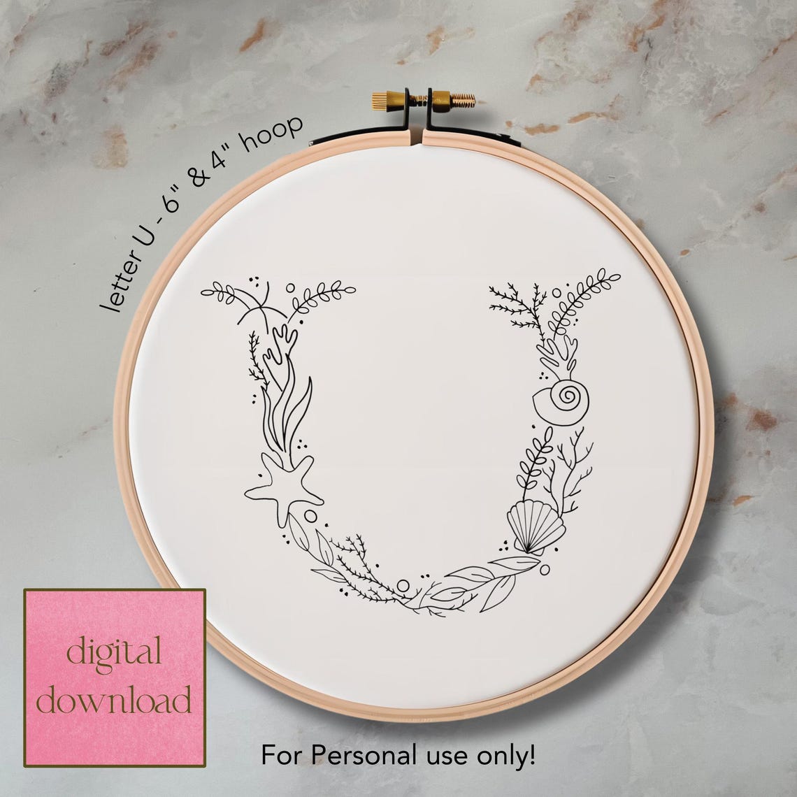 Mermaid Letter U Hand Embroidery Pattern: Sea Theme (digital Download ...