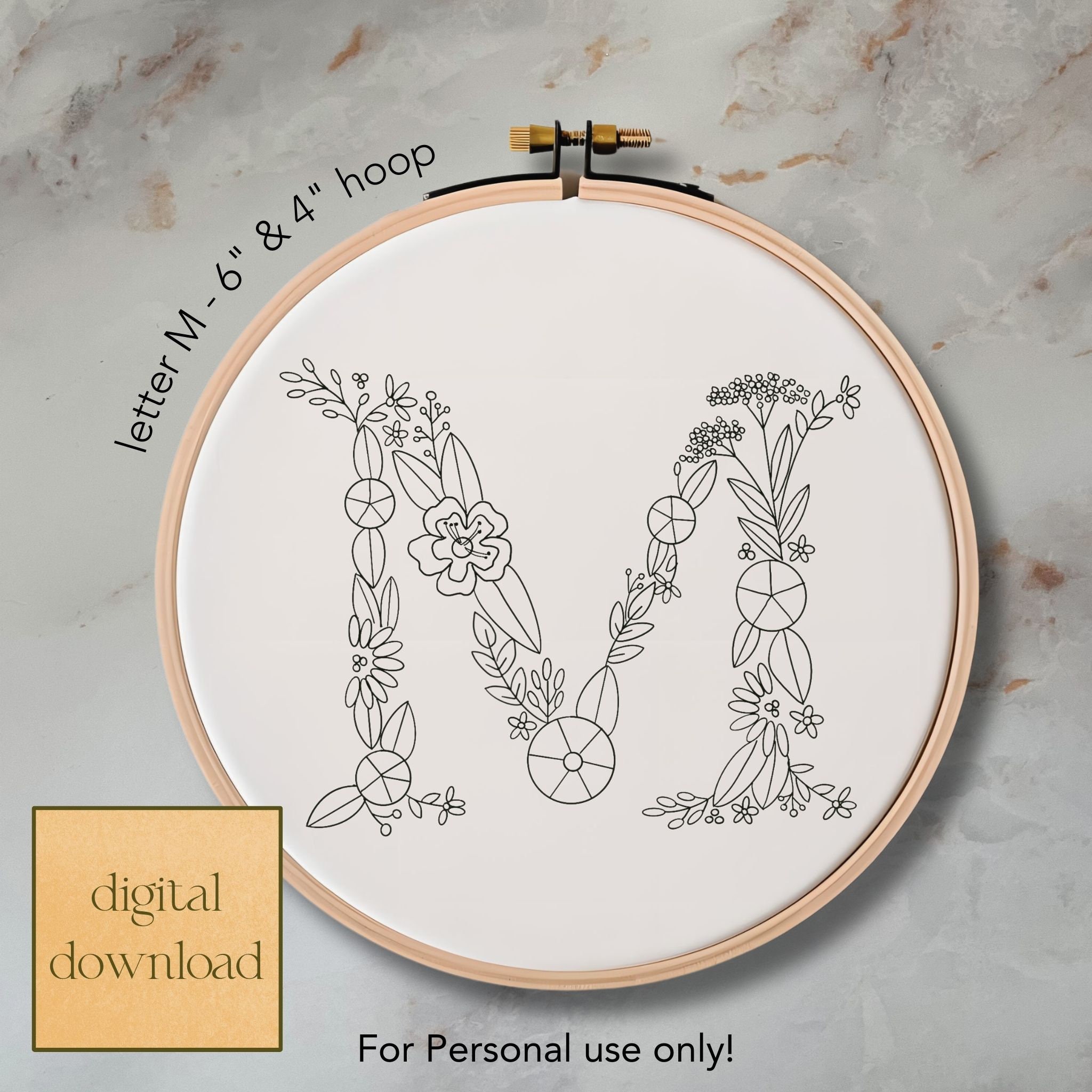 Floral Letter M Hand Embroidery Pattern for 6 and 4 Inch Hoop ...
