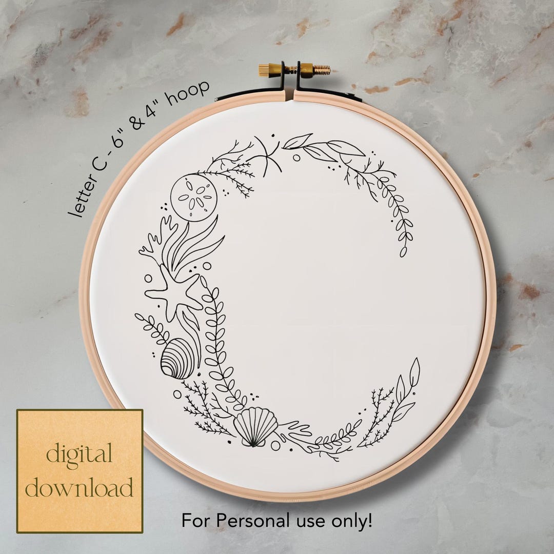 Mermaid Letter C Hand Embroidery Pattern: Sea Theme (digital Download ...