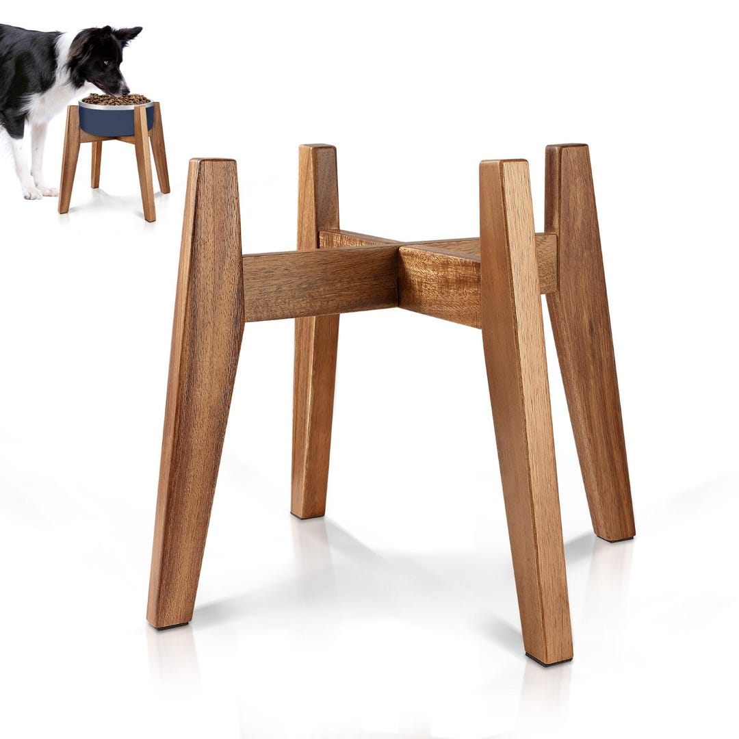 Acacia Wood Raised Dog Bowl Stand: Elevated Pet Feeder - Etsy