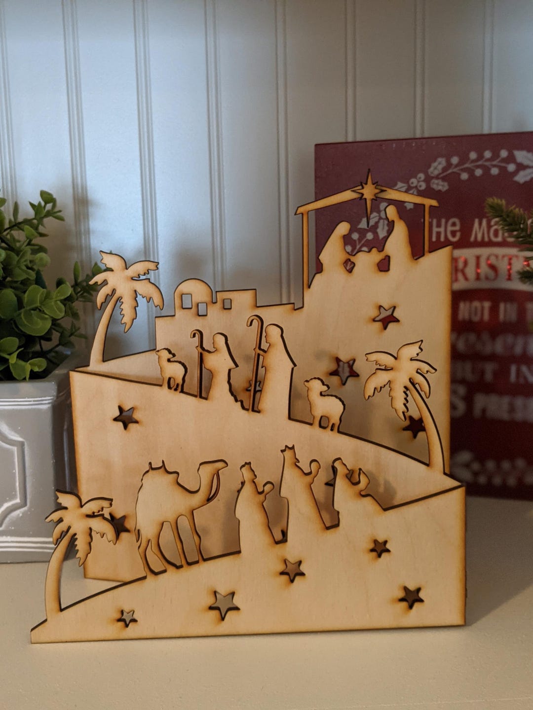 Wood Nativity Scene Trifold Journey to Bethlehem Christmas Decoration ...