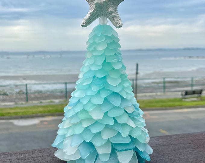 8'' Inch Light Aqua White Seaglass Tree © Sea Glass Christmas Tree - Etsy