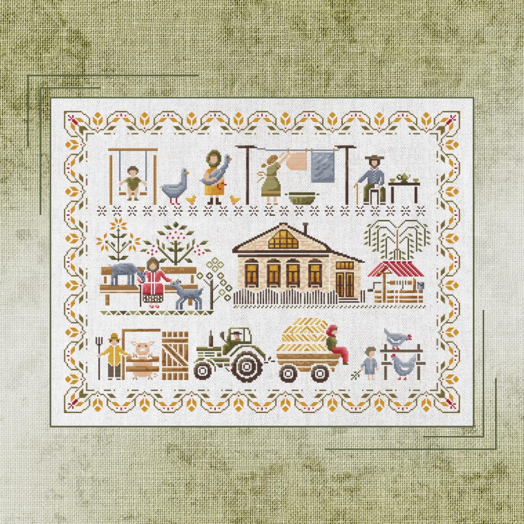 Family Farm Sampler Cross Stitch Pattern: Vintage-style Rustic ...