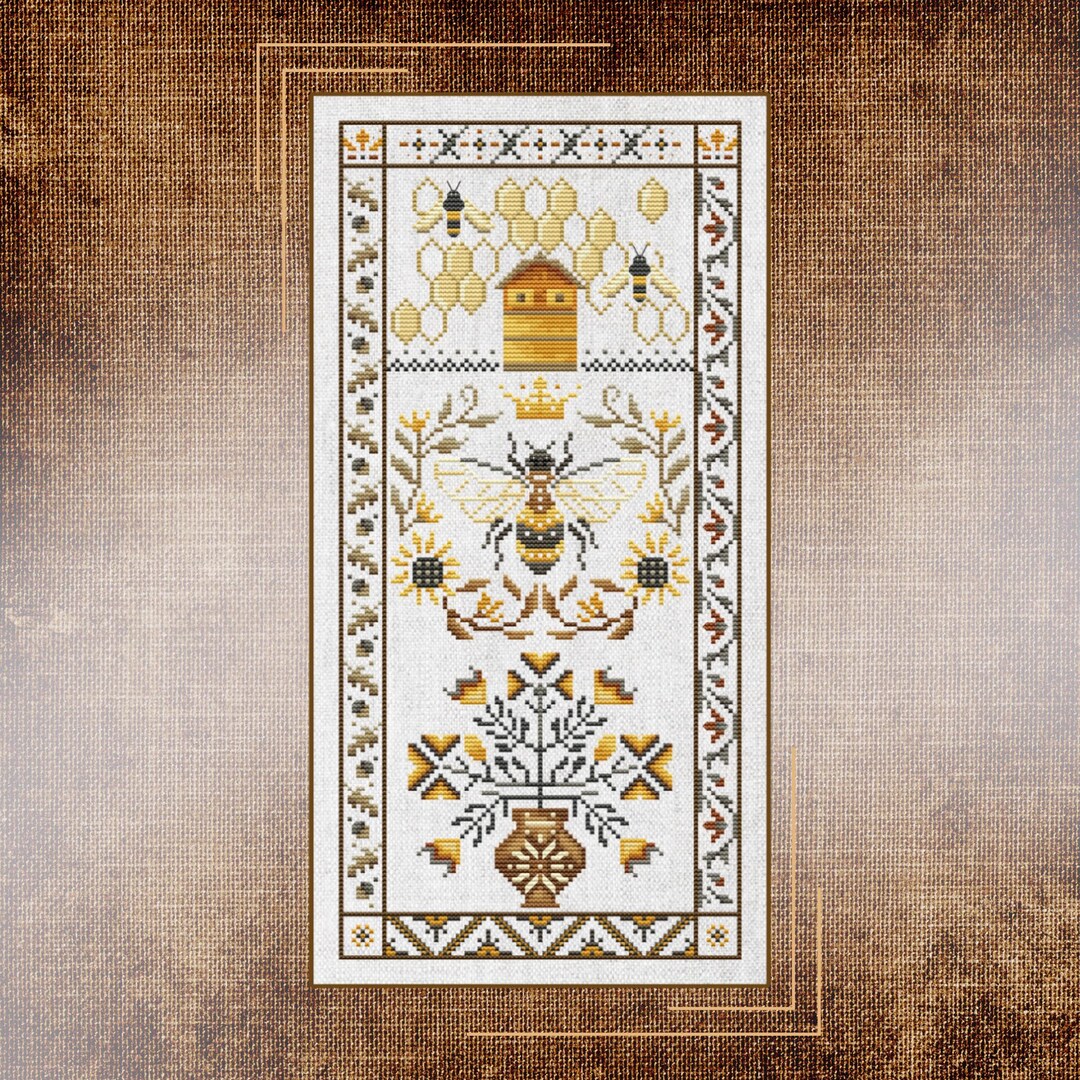 Bee and Floral Garden Cross-stitch Pattern - Rustic Bee Inspired Design ...