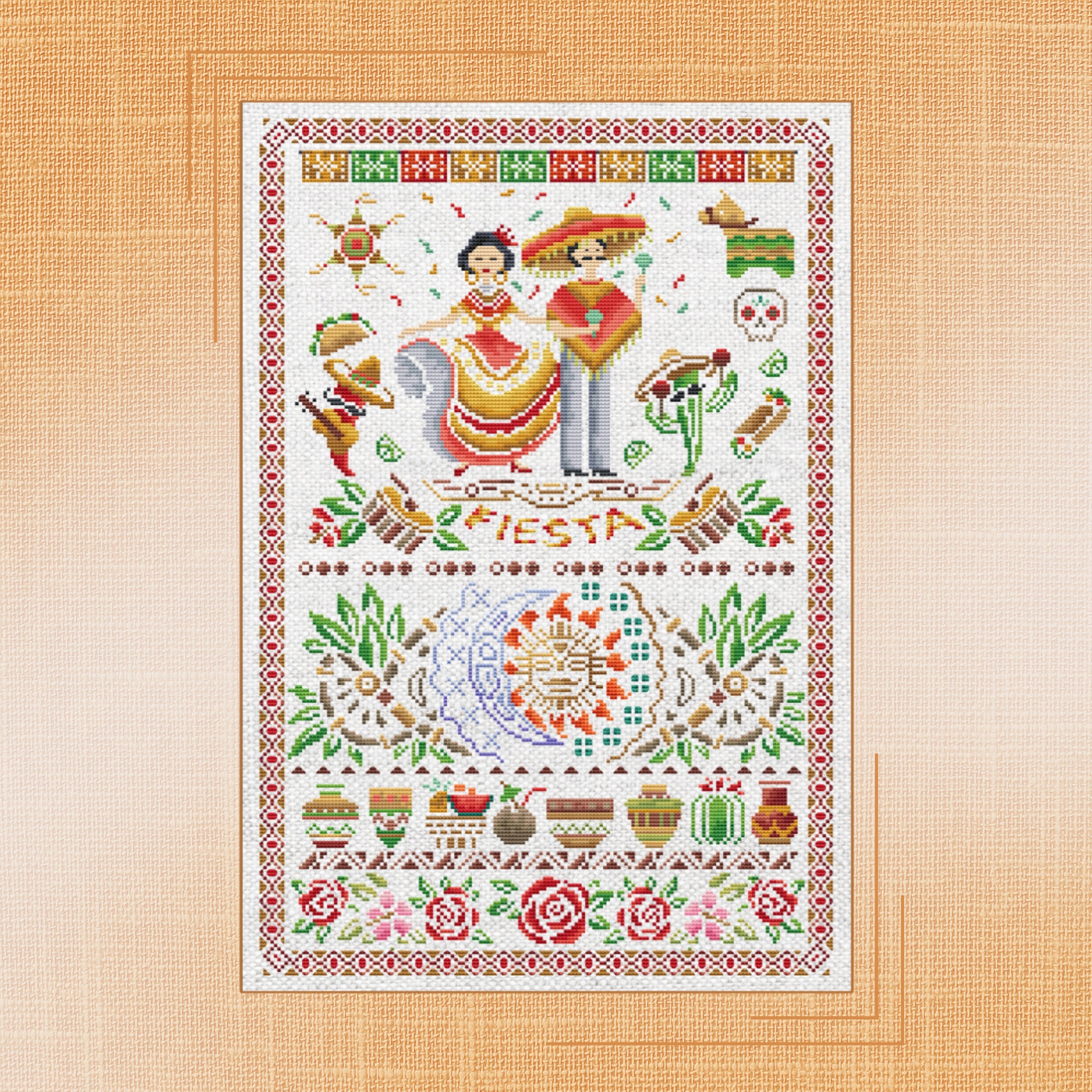 Colorful Traditional Mexican Party Cross Stitch Pattern - Fiesta Decor ...