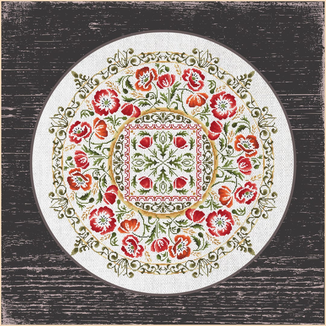 Poppy Mandala Cross Stitch Pattern - Floral Cross-stitch Design ...