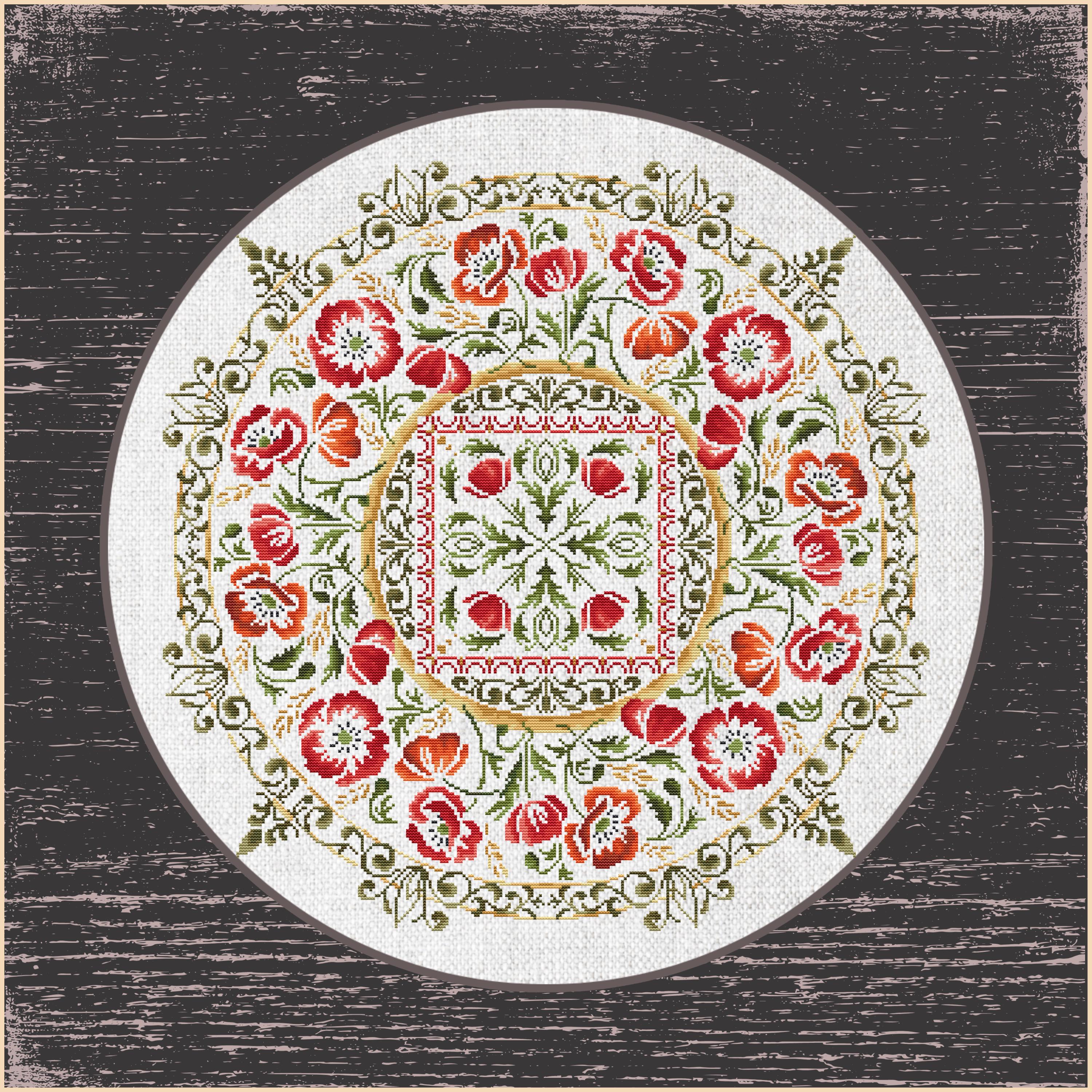 Poppy Mandala Cross Stitch Pattern - Floral Cross-stitch Design ...