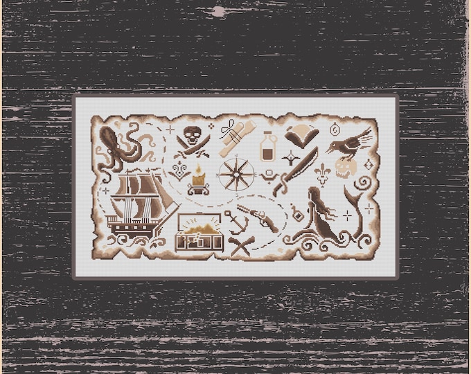 Pirate Treasure Map Cross Stitch Pattern - Cartographer Gift Counted ...