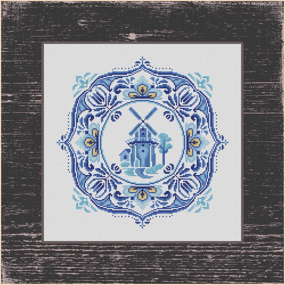 Traditional Delftware Cross-stitch - Mandala Holland Inspiration, Dutch ...