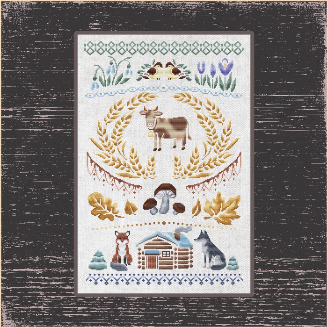 Seasons Sampler Cross Stitch Pattern - Rustic Cabin Design, Rustic ...