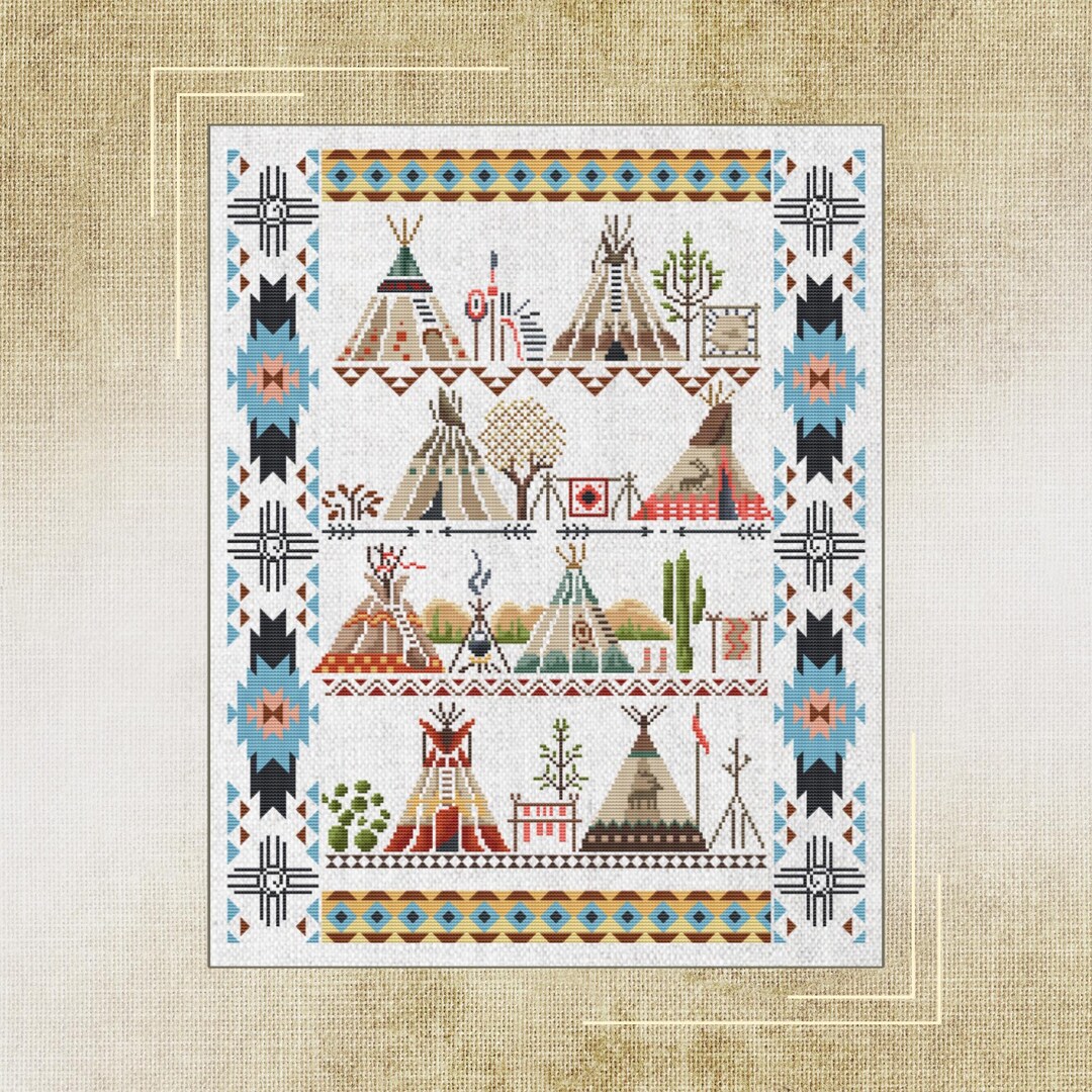 Cultural Teepee Village Cross-stitch Pattern, Indigenous Embroidery ...