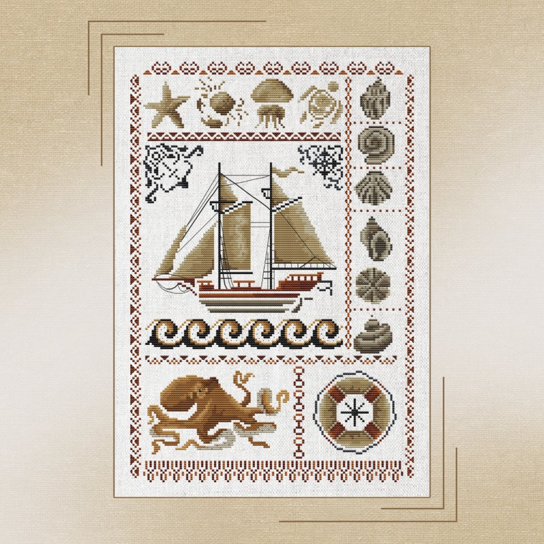 Nautical Adventure Cross-stitch Pattern: Sailing Ship & Maritime Motifs ...