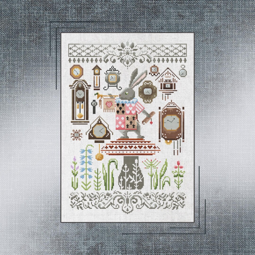 Whimsical White Rabbit Cross Stitch Pattern - Sampler Design, Vintage ...