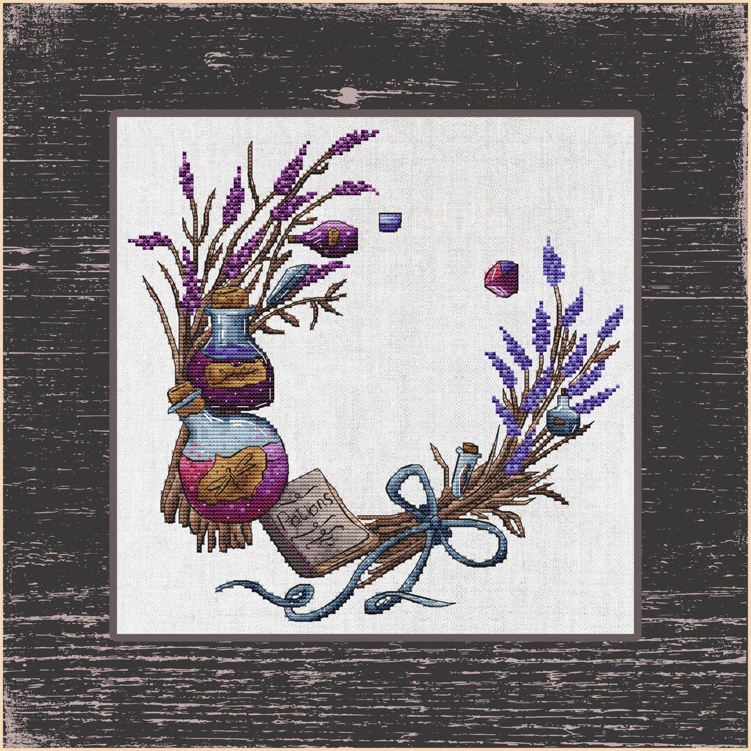 Witches' Alchemy Cross Stitch Pattern, Enchanting Lavender Wreath ...
