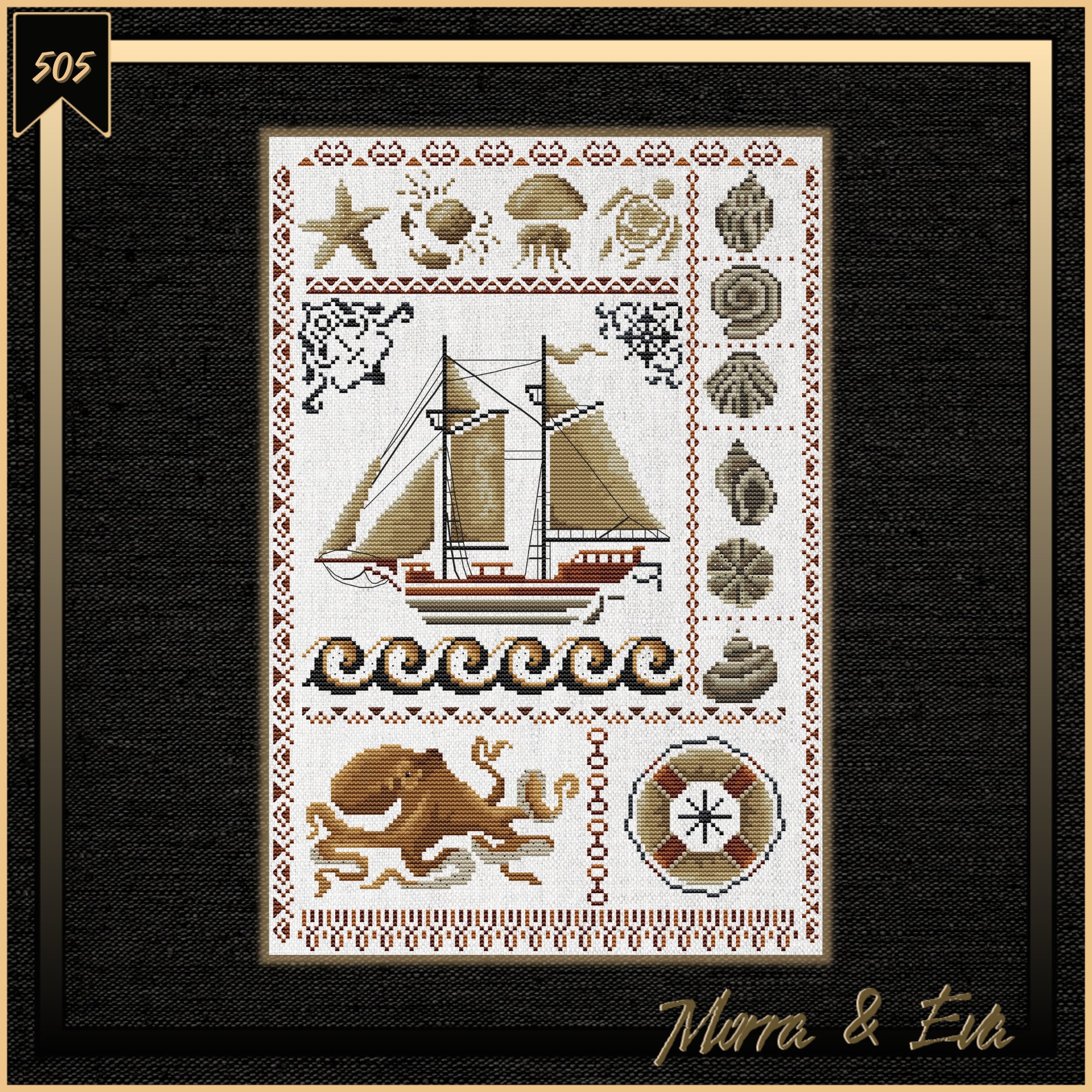 Nautical Adventure Cross-stitch Pattern: Sailing Ship & Maritime Motifs ...