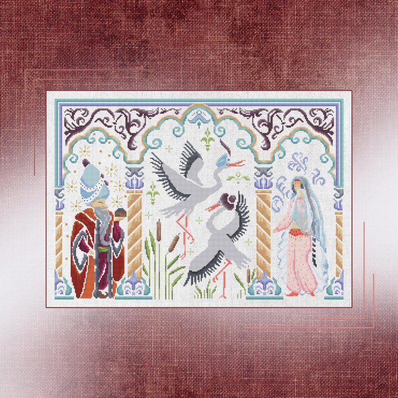 Vintage Inspired Caliph Stork Sampler Cross Stitch Pattern Old Tales ...