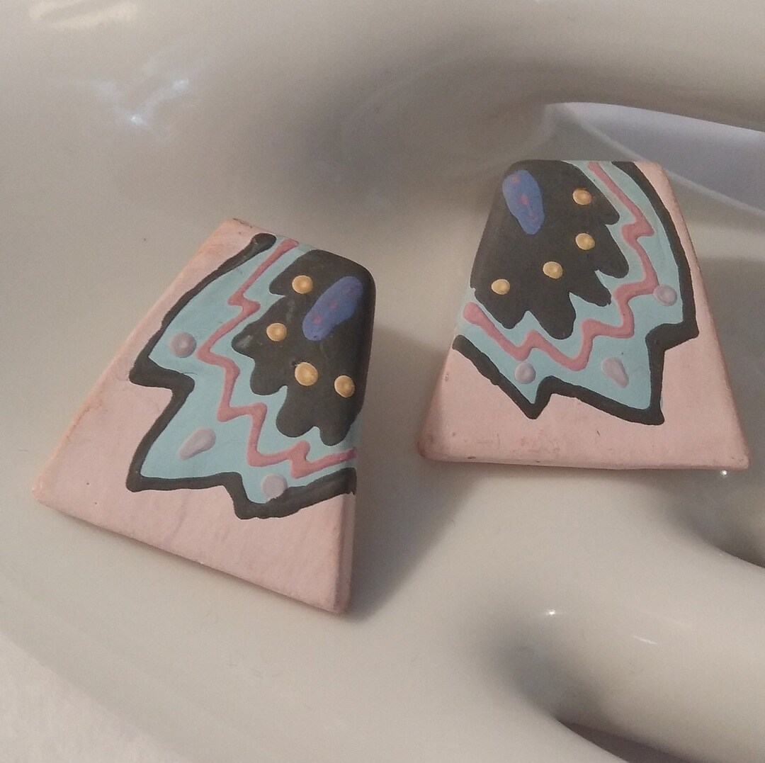 Vintage 1980's Matte Ceramic Clay ONE OF A KIND Hand Painted Pierced ...