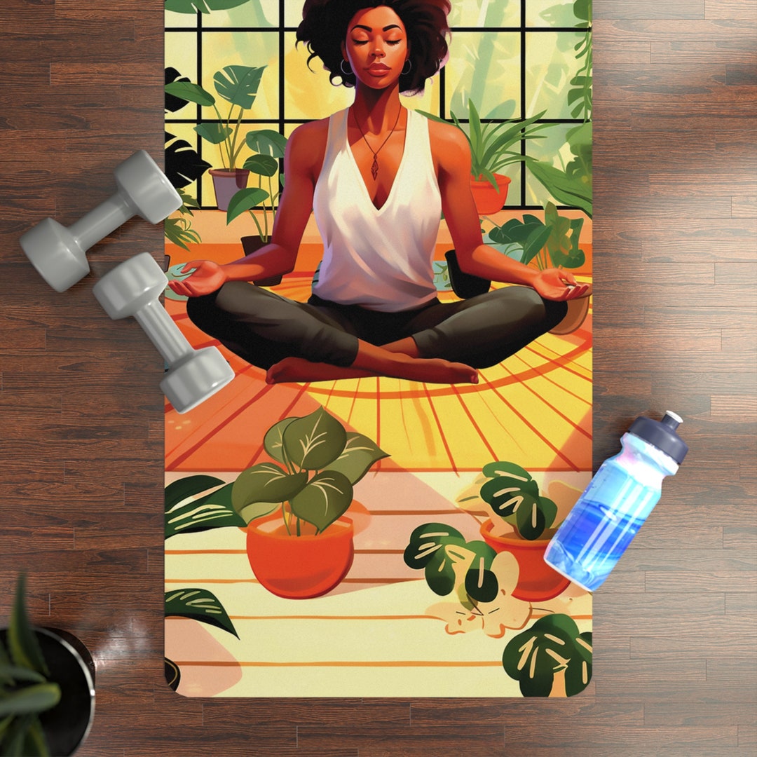 Melanin Meditation Yoga Mat: African American Woman Pilates Mat - Etsy