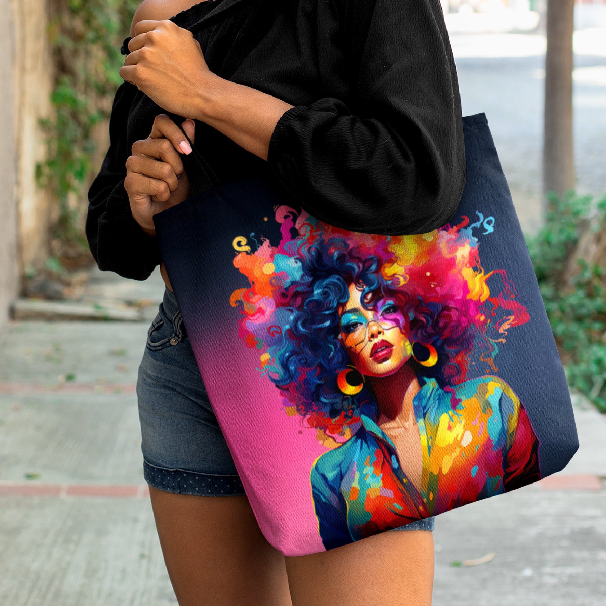 Rainbow Diva Tote Bag: African American Art, Black Girl Travel Pouch - Etsy