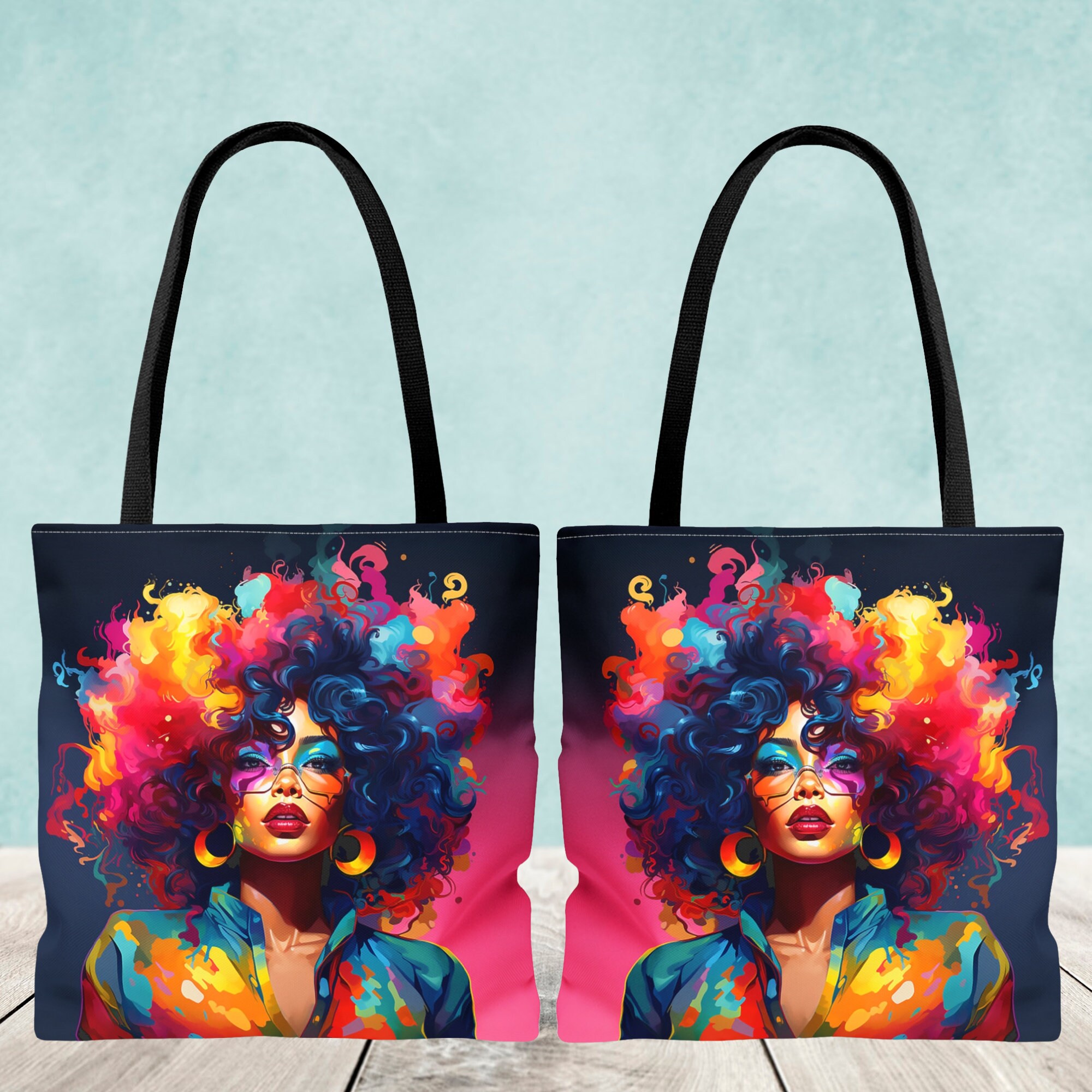 Rainbow Diva Tote Bag: African American Art, Black Girl Travel Pouch - Etsy