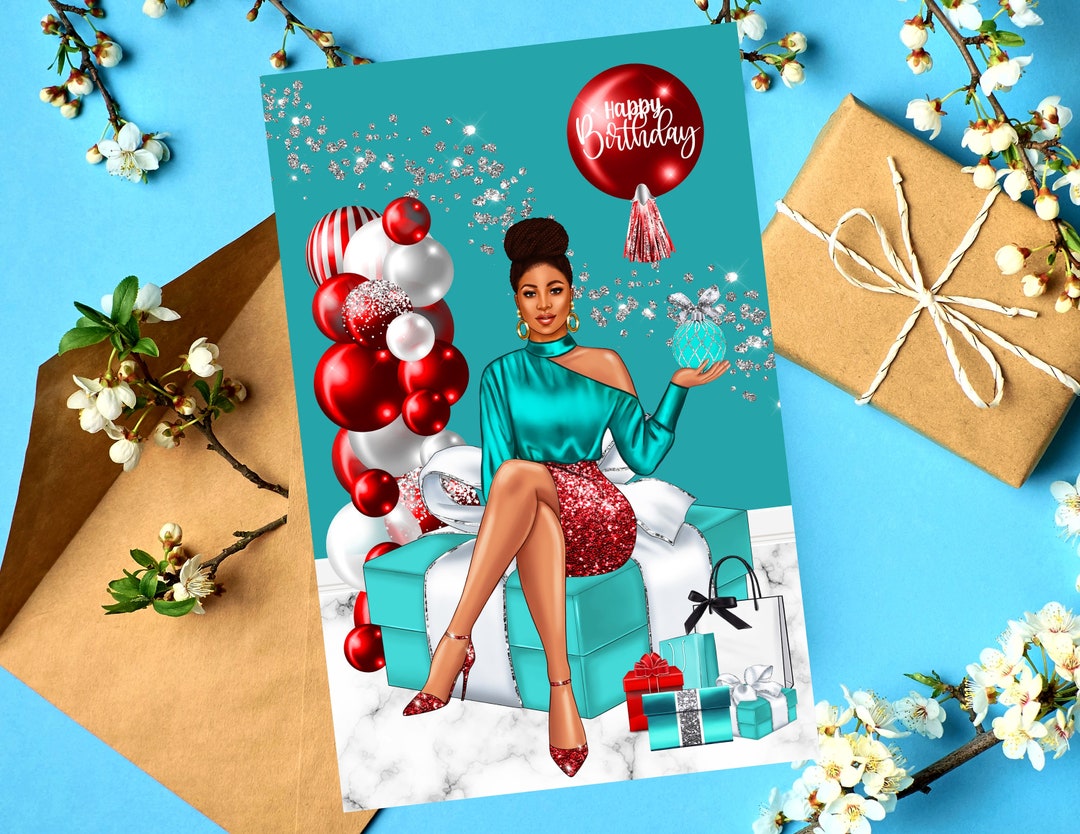 Stylish Black Woman Birthday Card: Glossy Melanin Greeting Card - Etsy